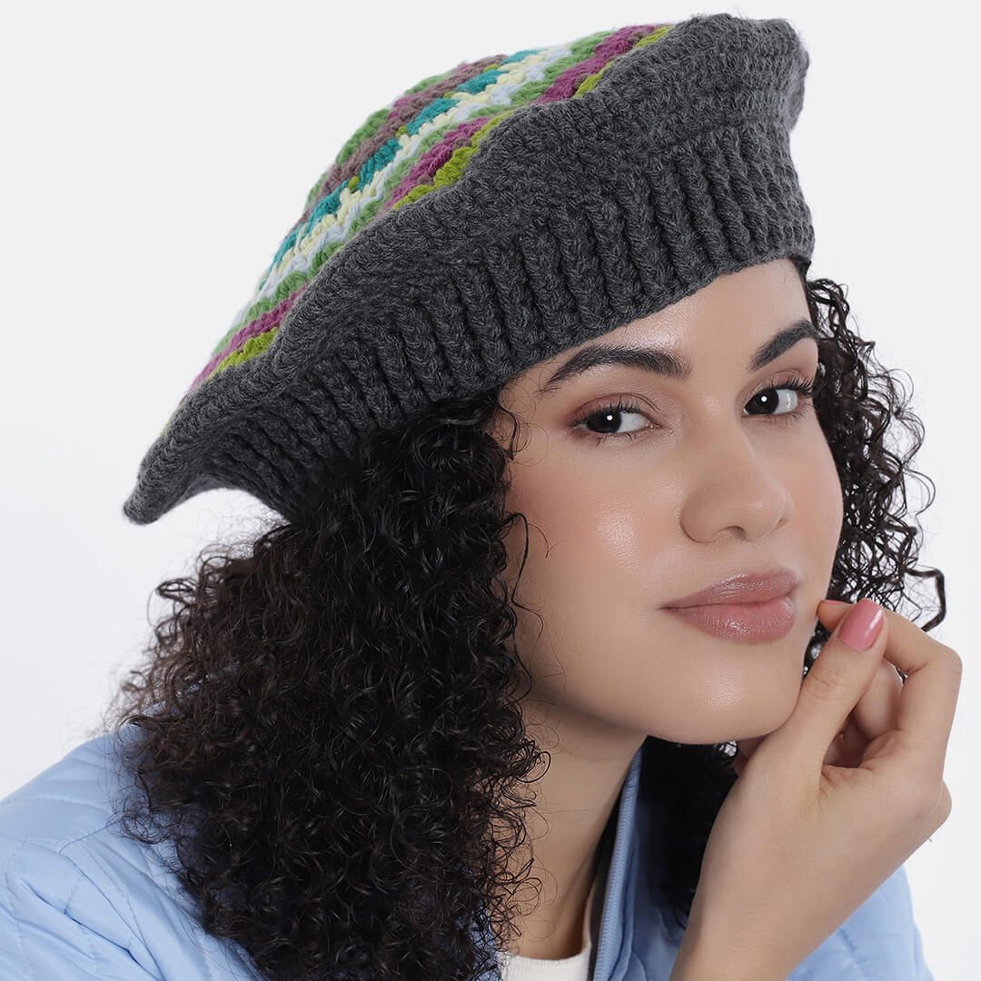 Women Handmade Multi Color Self Design Beret - 10037 – Magic Needles